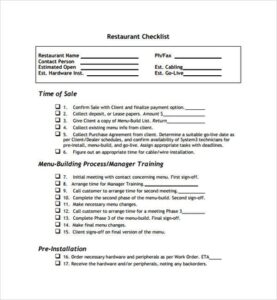 6+ Free Restaurant Checklist Templates - Word Excel Templates